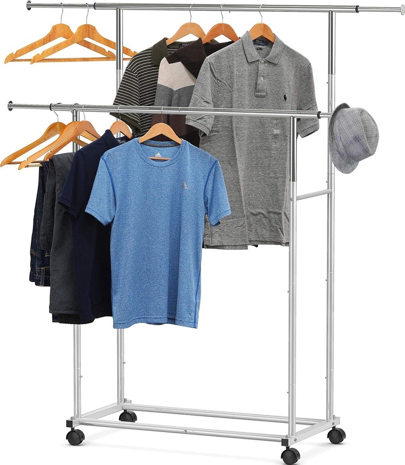 Simple Houseware Standard Double Rod Garment Rack, Silver | eBay