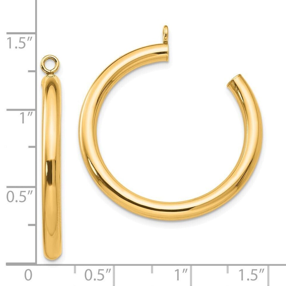 14K Yellow Gold Polished Tube Hoop Earring Jackets Earrings Perfect ...
