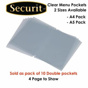 Clear Menu Pockets PVC Securit Inserts Sleeves Double 4 Page 10 pcs ...