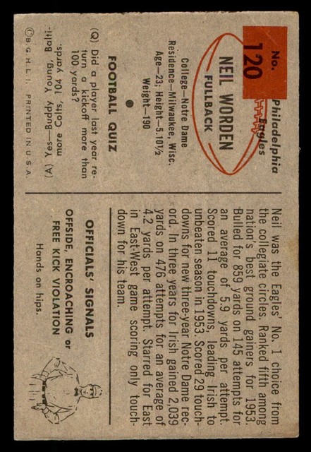1954 Bowman - #120 Neil Worden (RC) for sale online | eBay