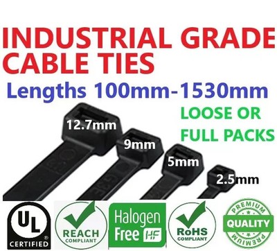 CABLE TIES HEAVY DUTY Nylon Plastic Short Long Zip Tie Wrap 100mm ...