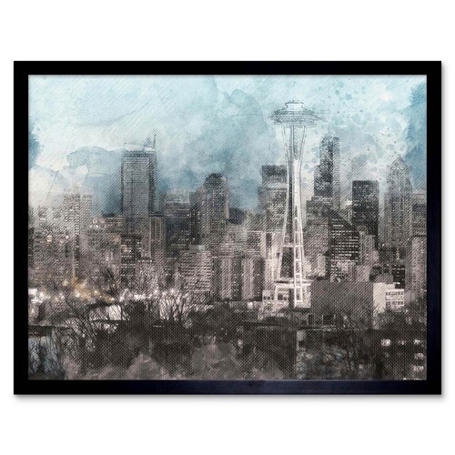 Seattle City Skyline Illustration 12X16 Inch Framed Art Print | eBay ...