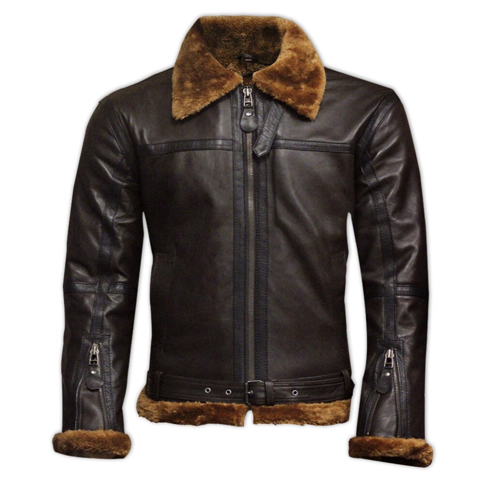 Mens Real Leather Bomber Fur Jacket RAF Aviator Pilot Flying Winter ...