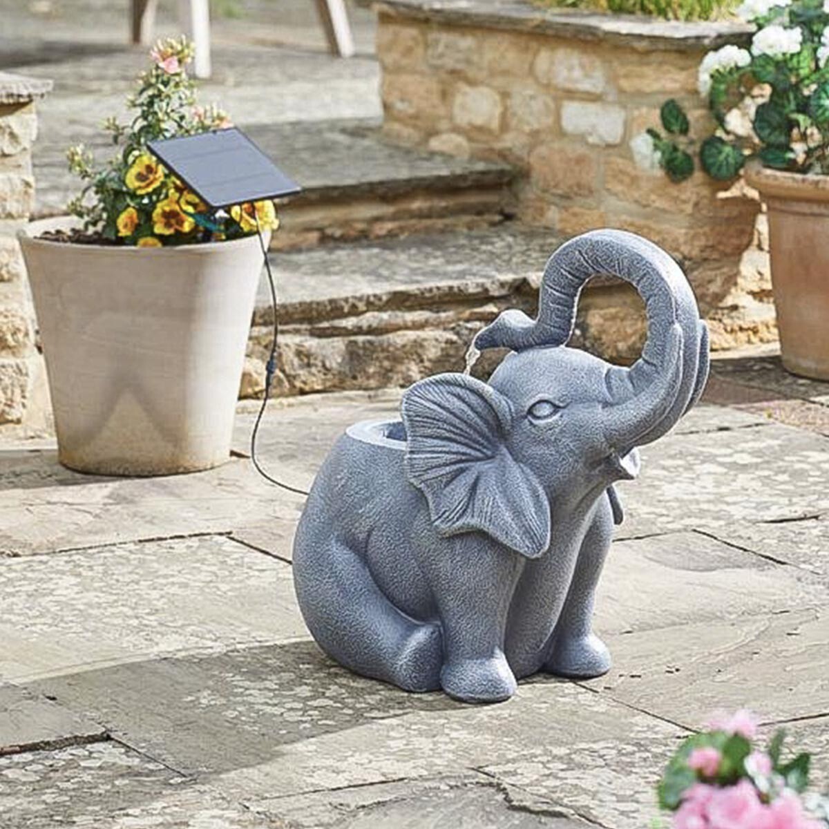 Flower Garden With Elephants Garden Ornament Large Solar Powered