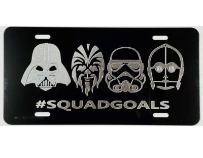 Star Wars Squad Car Tag Engraved Etched on Gloss Black Aluminum License ...