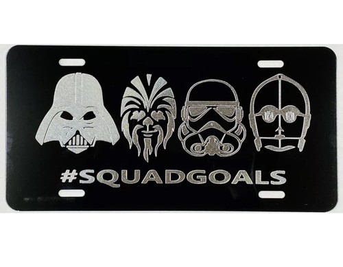 Star Wars Squad Car Tag Engraved Etched on Gloss Black Aluminum License ...