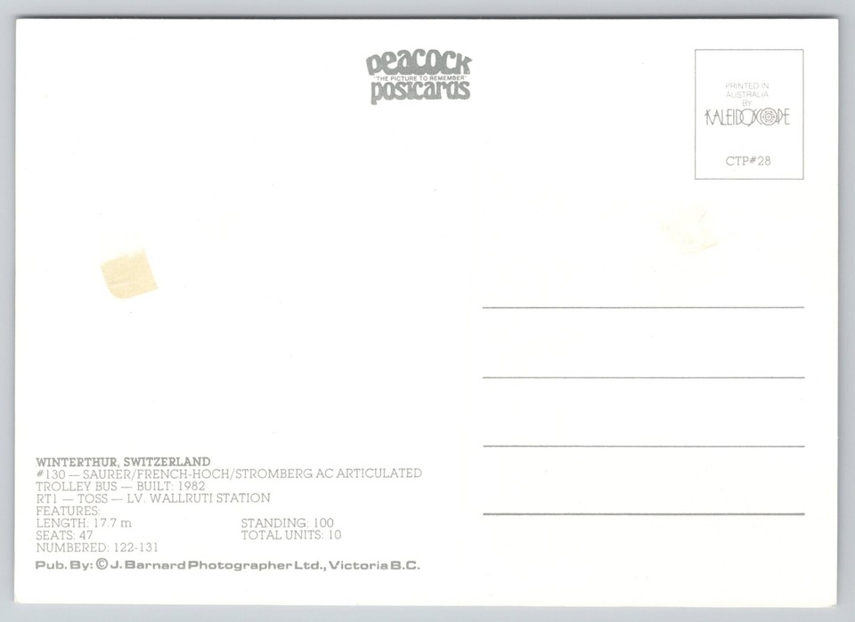 Postcard Trolley Bus #130 Winterthur Switzerland Continental 4x6 Vtg | eBay