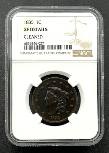 1835 1c Coronet Head Large Cent NGC Extra Fine, Nice Early Large Cent ...