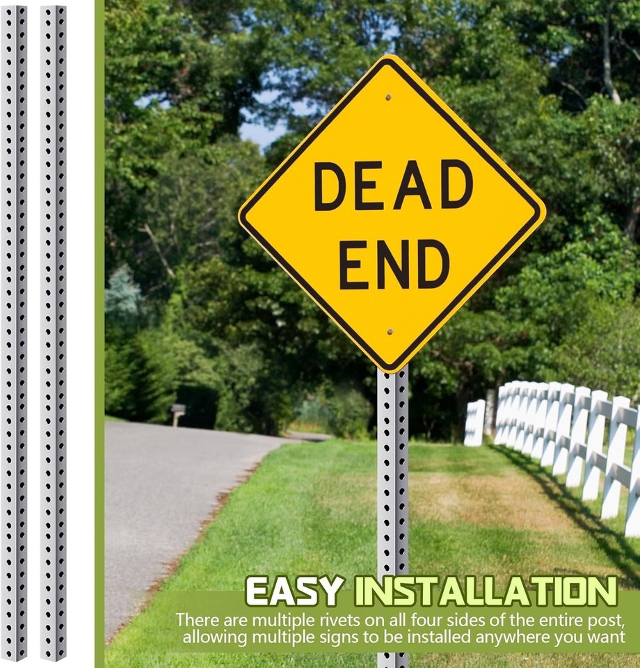 2 PCS 8FT Square Sign Post 1.5" Galvanized Steel Perforated Metal Tube ...