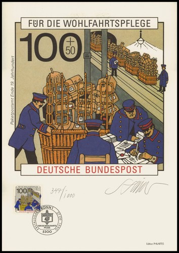 ART-EDITION 1990 BUND 1476 POST PAKET-POSTAMT UM 1900 - HANDSIGNIERT ...