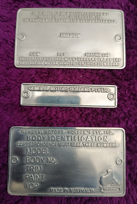 Blank Holden HT, HG, HQ Restoration Model Vin Adr Tag set | eBay
