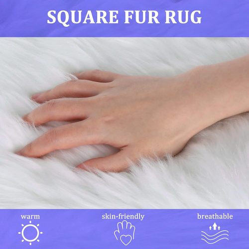 10 Inches Mini Square Faux Fur Rug， Small Fluffy Area Rug Cushion for ...