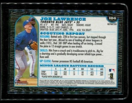 Vintage 1999 BOWMAN CHROME Refractor Baseball Card #104 JOE LAWRENCE ...