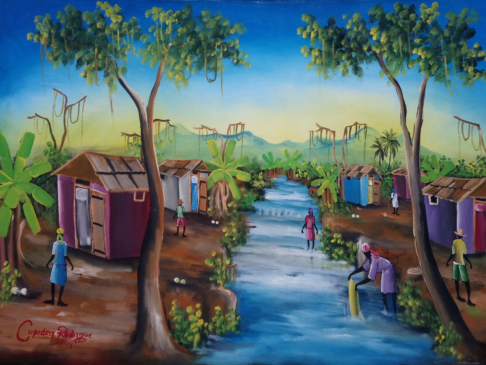 ORIGINAL PAINTING HAITIAN ARTIST CUPIDON RODRIGUE 24x36inc CARIBBEAN ...