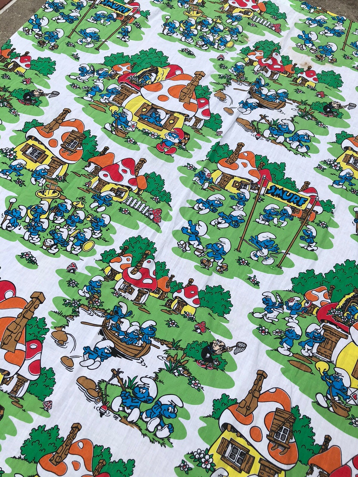 Vintage Smurfs Sheets Twin 2 Flat 1 Fitted Cutting Fabric Gargamel ...