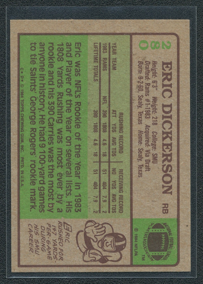 Eric Dickerson 1984 Topps Signed Rookie Card RC Auto Los Angeles Rams ...