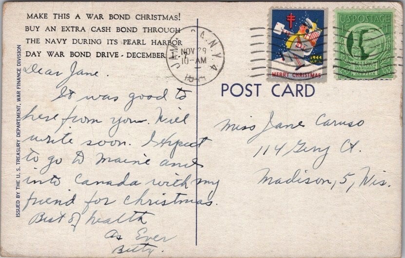 Vintage WWII WAR BOND DRIVE Postcard "BUY EXTRA BONDS!" / Tied 1944 ...