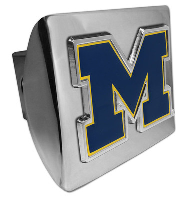 michigan navy M logo metal emblem on shiny chrome trailer hitch cover ...
