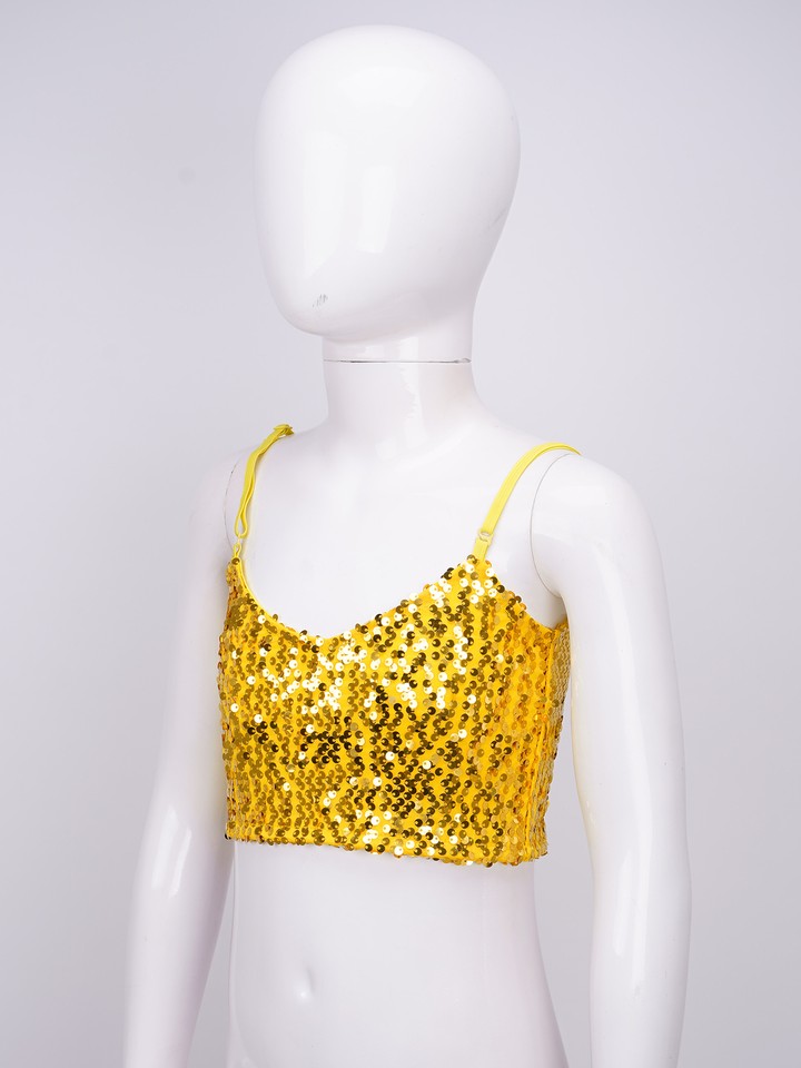 Kids Girls Stylish Adjustable Spaghetti Shoulder Straps Shiny Sequins ...