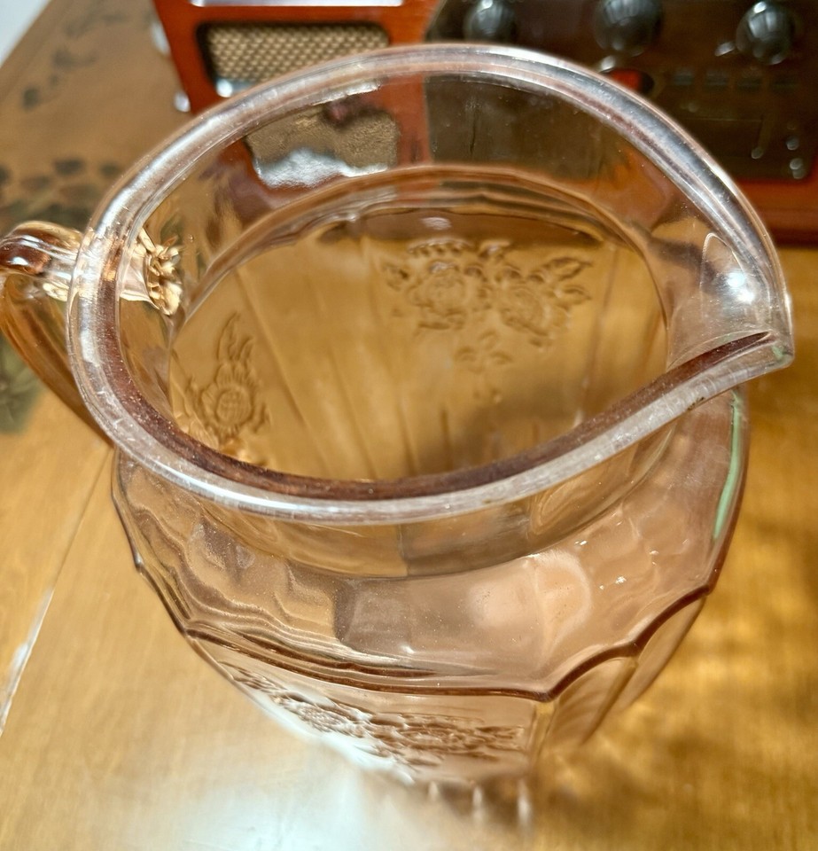 Vintage Anchor Hocking Glass Open Rose Pink Water Pitcher Depression | eBay
