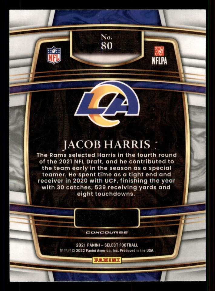 2021 Panini Select Jacob Harris #80 RC Los Angeles Rams | eBay