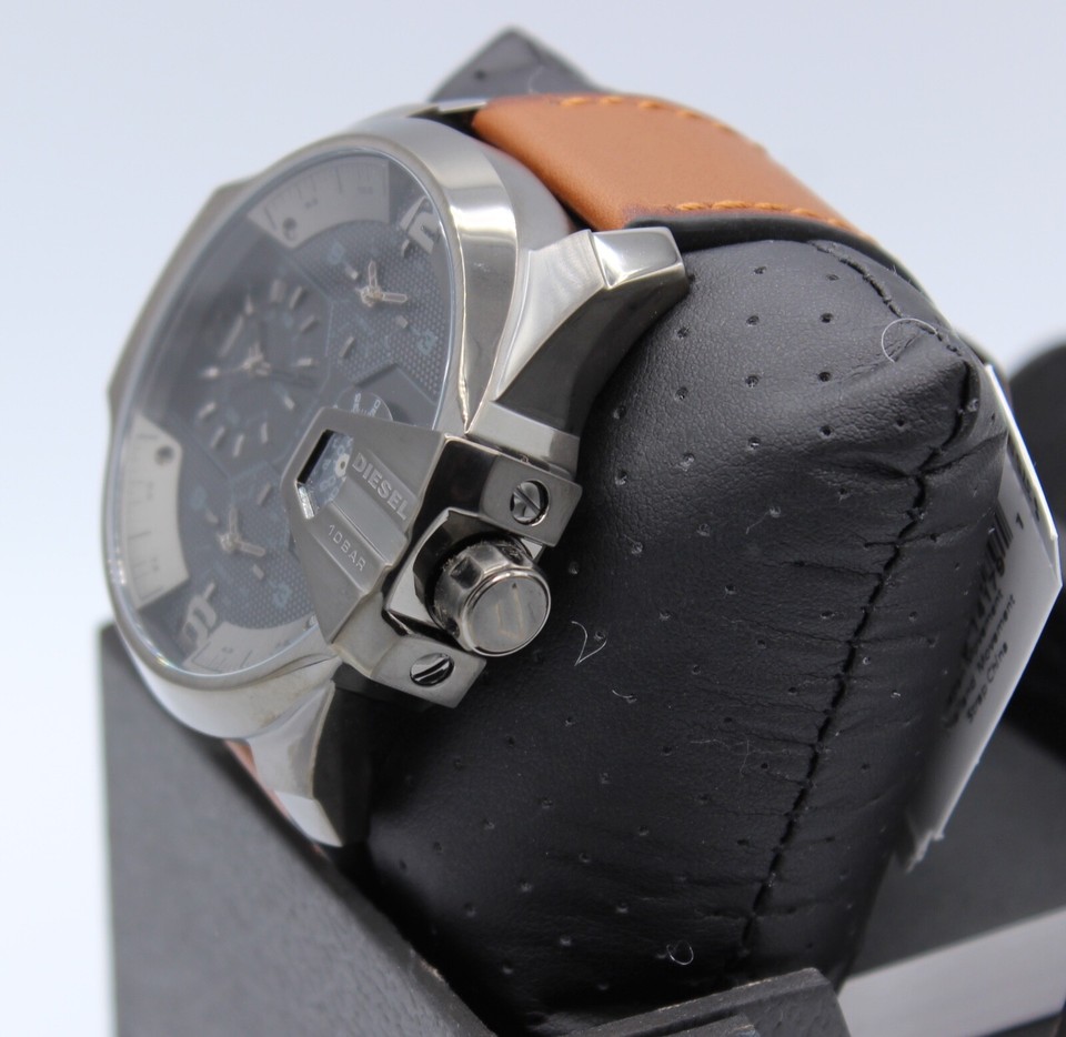 NEW AUTHENTIC DIESEL UBER CHIEF CHRONOGRAPH GRAY BROWN LEATHER MENS ...