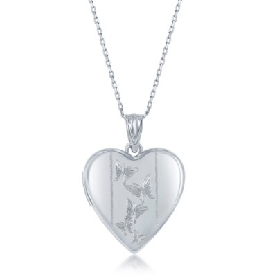 Sterling Silver Butterfly Heart Locket W/chain | eBay