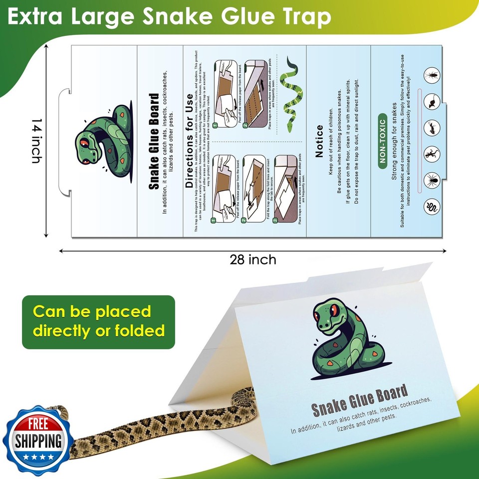 Qualirey 4 Pack Large Snake Glue Traps, 28" x 14" Large Mouse Sticky ...