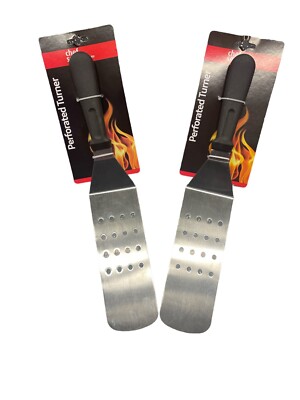 2 X Large Burger Turner Flipper Professional Long Cranked Perforated ...