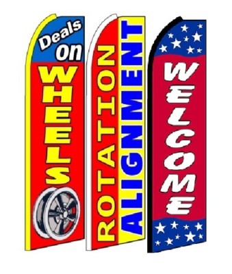 Deals On Wheels Rotation Alignment Welcome King Size Swooper Flag Pack ...