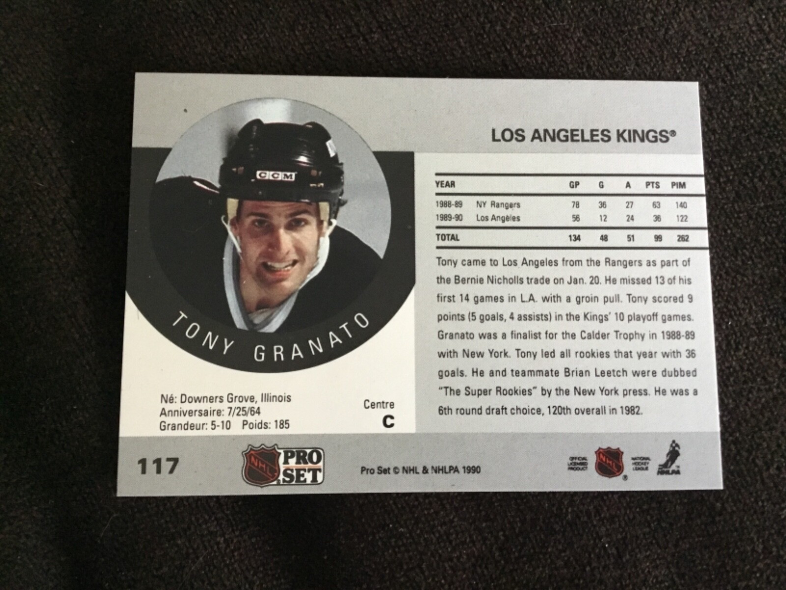 1990-91 Pro Set #117 Tony Granato NM-MT Kings + free bonus card | eBay