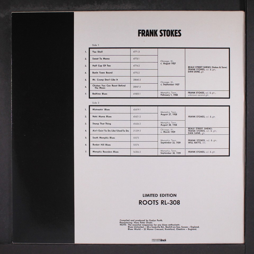 FRANK STOKES: with dan sane and will batts ROOTS 12" LP 33 RPM Austria ...