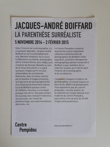 JACQUES ANDRE BOIFFARD LA PARENTHESE SURREALISTE - FLYER EXPO POMPIDOU ...