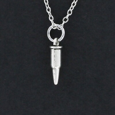 BULLET Necklace on Chain or Charm Only Pewter Tiny Ammo Ammunition Gun ...