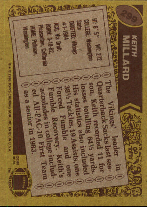 1986 Topps Football Card #299 Keith Millard RC | eBay