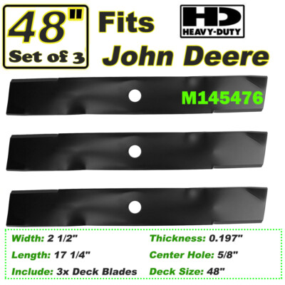 3PK Lawn Mower Blades for John Deere M145476 M127500 48" Z425 Z435 Z445 ...