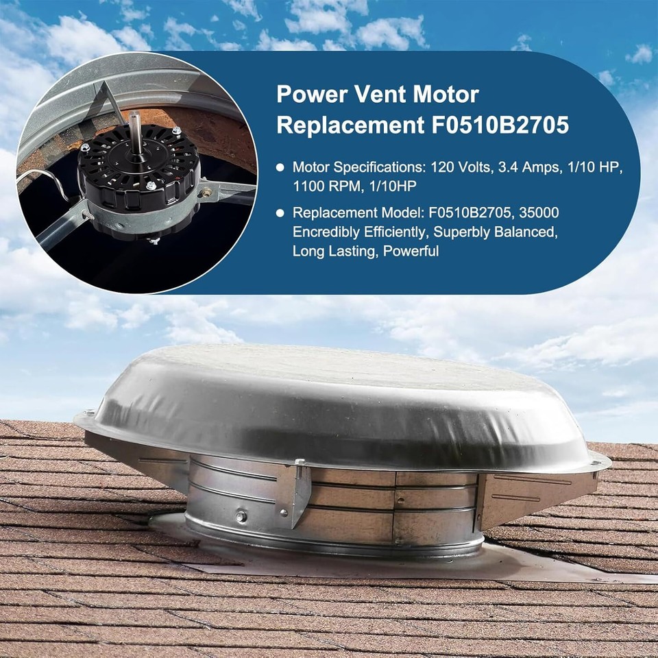 Power Vent Attic Fan Motor Replacement for Lomanco F0510B2705, 35000 ...