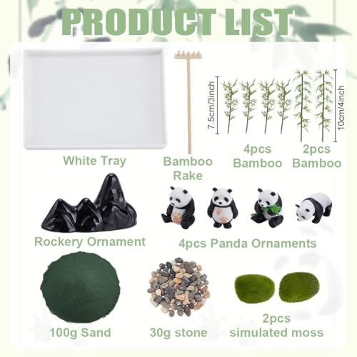 Mini Zen Garden Kit DIY Panda Sand Tray Kit for Desktop Sandbox,8"x4 ...