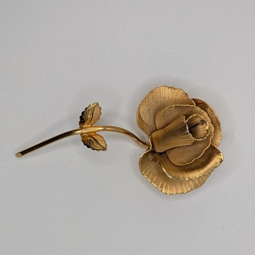 Vintage Rose Brooch Brushed Gold Tone Layered 3D Flower Pin | eBay