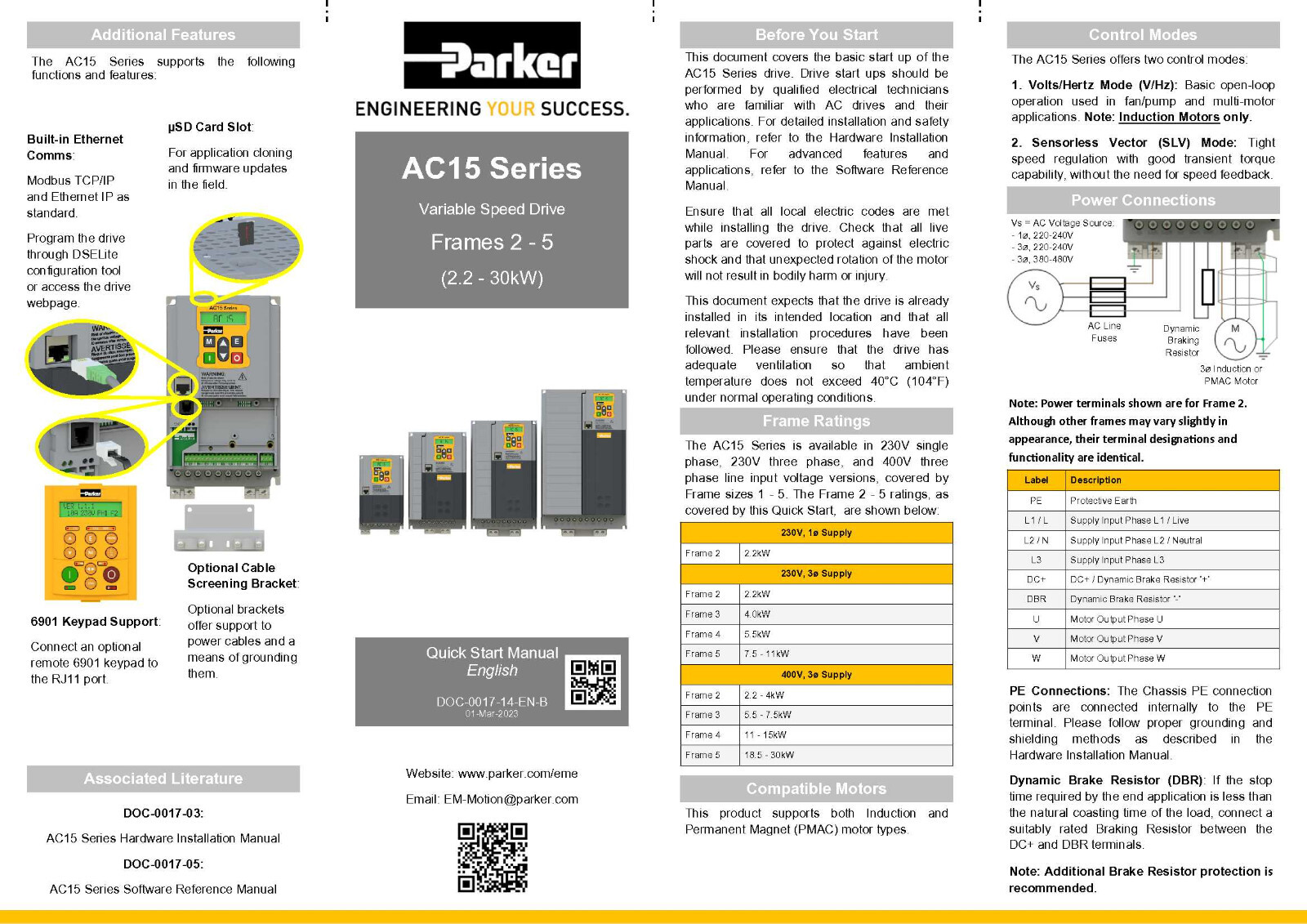 Frequenzumrichter Parker AC15 2,2kW 10A; In: 1Ph-230V/Out: 3Ph-230V ...
