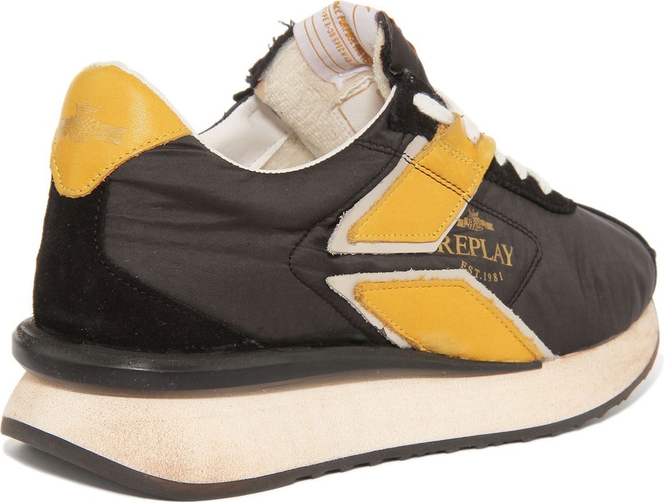 Replay Casey Nylon Mens Side Logo Lace Up Mens Sneaker In Black Yellow ...