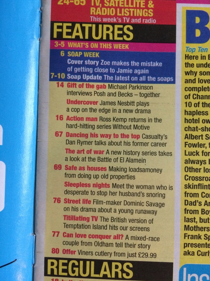 WHAT'S ON TV mag 22/09/2001 JACK RYDER MICHELLE RYAN Dan Rymer James ...