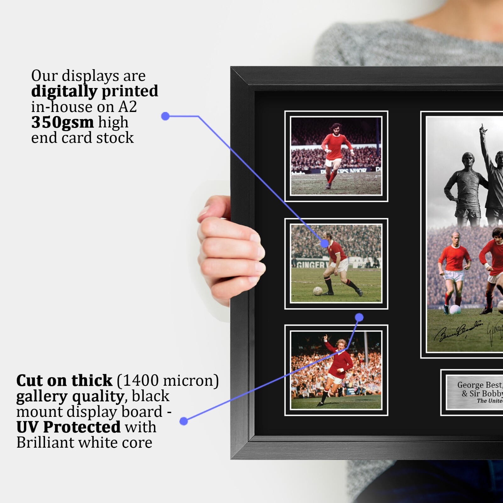 Man Utd Holy Trinity Signed Large A2 Framed Printed Autograph ...