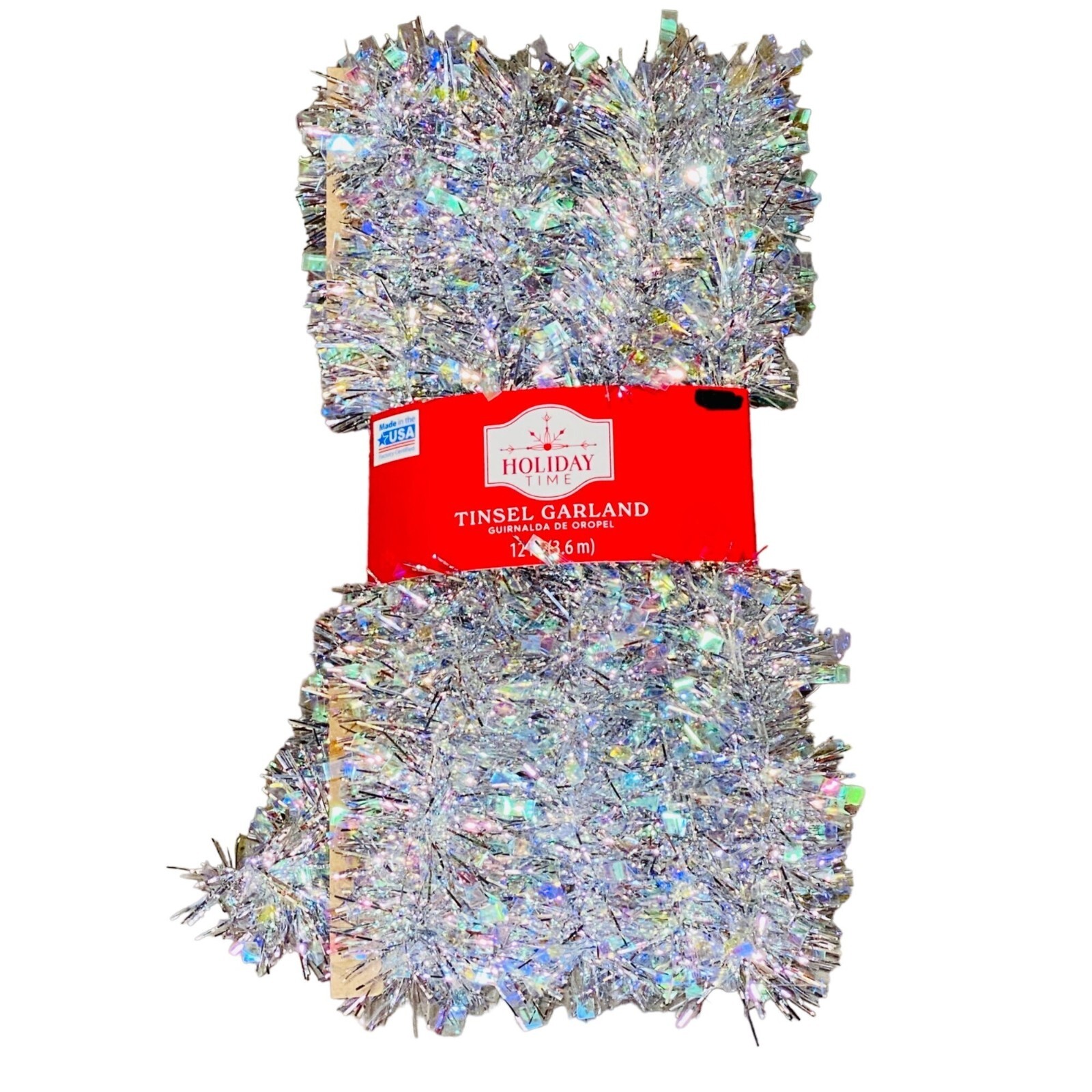 Holiday Time Silver Tiara Iridescent Tinsel Christmas Tree Garland 12 ...