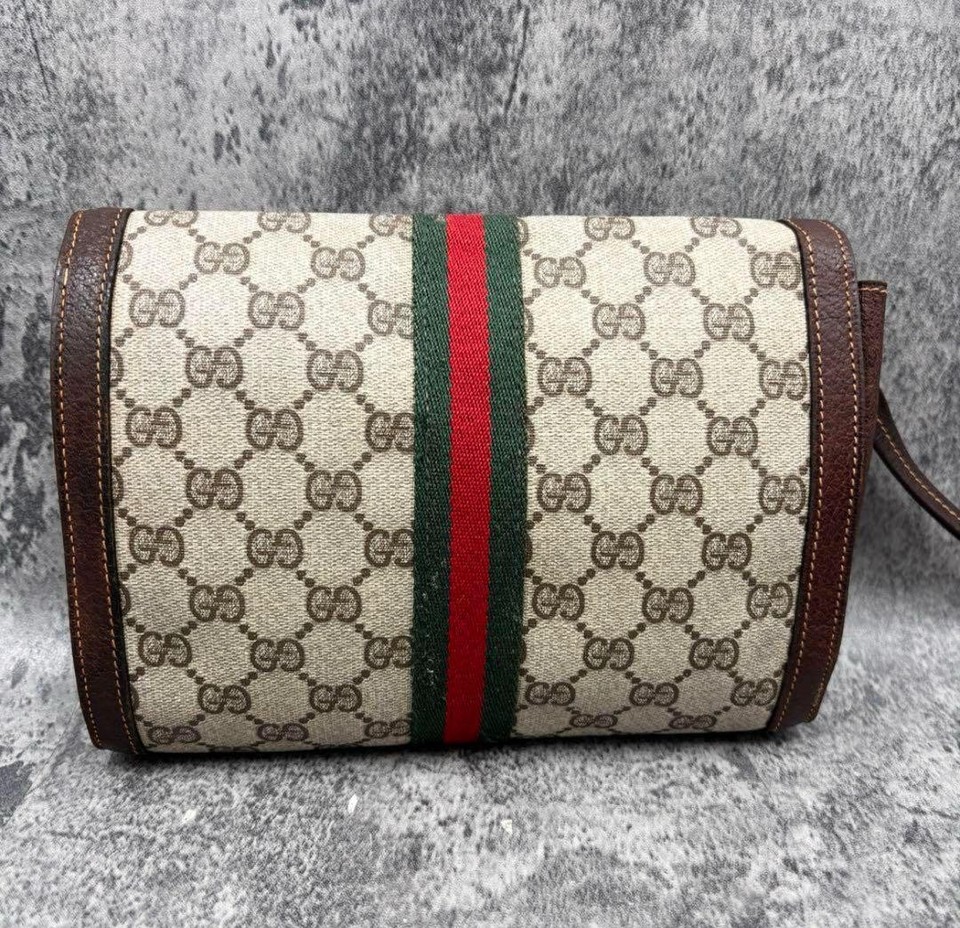 GUCCI Sherry Line GG Clutch Bag Beige Leather Logo Vintage Auth From Japan RIN | eBay