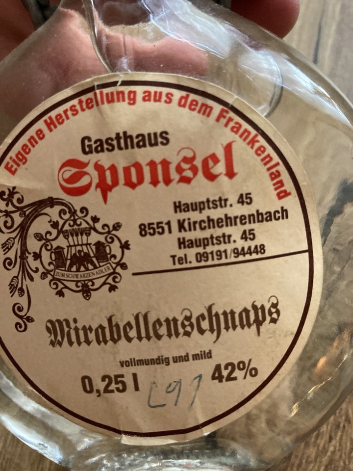 Kellerfund Sponsel Mirabellen Brand 42 %vol. Alte Flasche | eBay.de