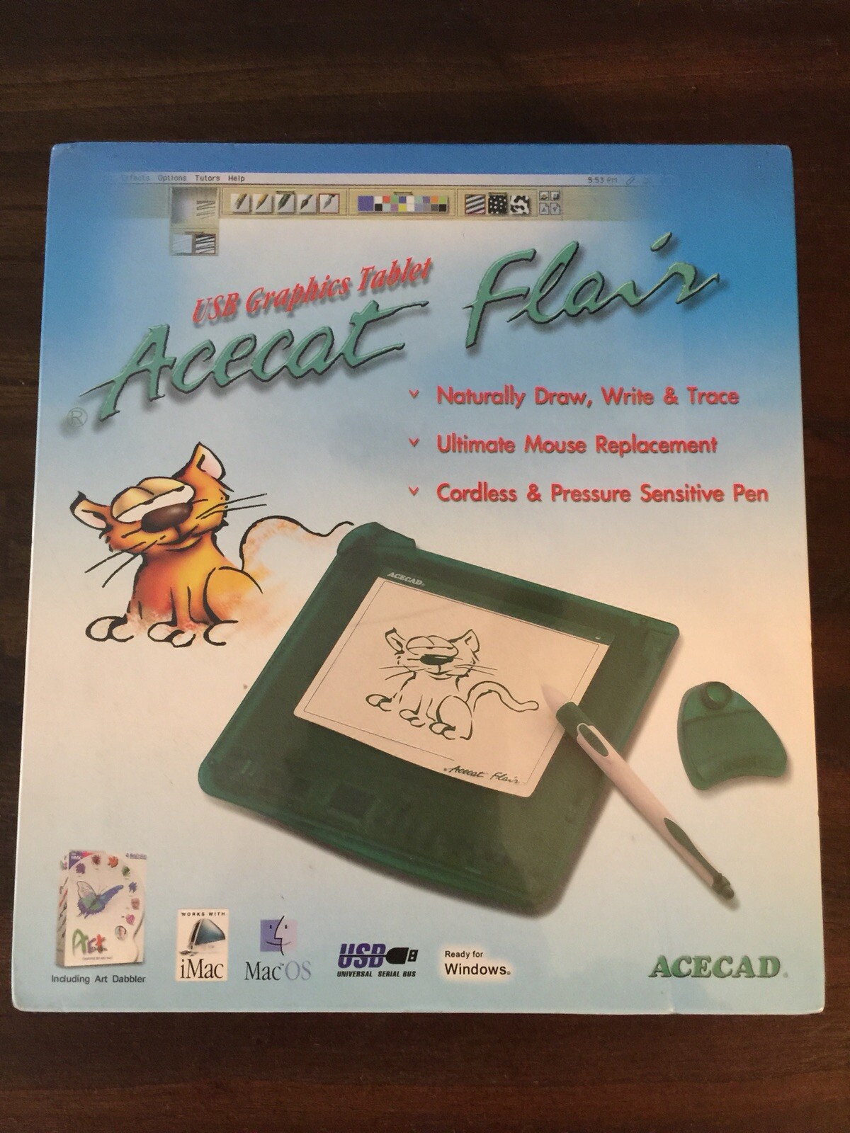 New Acecat Flair USB Graphics Tablet w/ Art Dabbler Windows Mac PC ...
