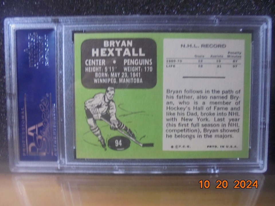 1970 TOPPS #94 Bryan Hextall PITTSBURGH PENGUINS PSA 9 | eBay