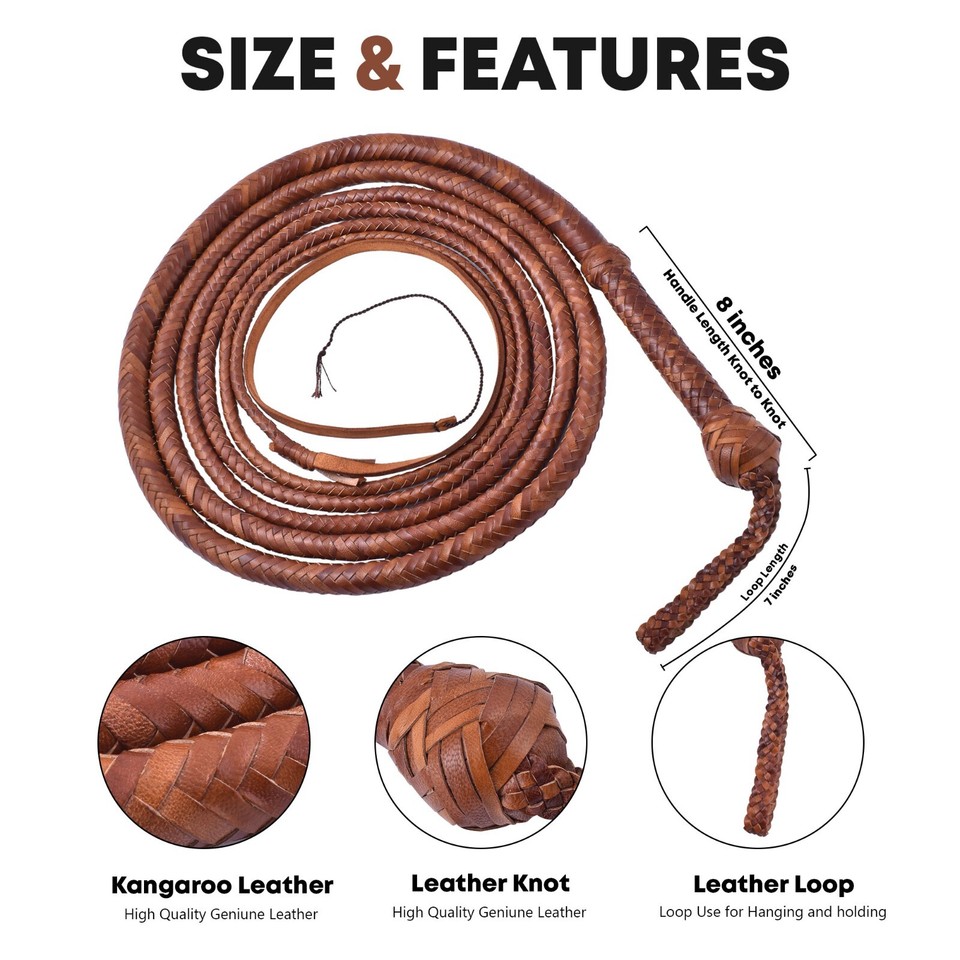 Kangaroo Hide Leather BULL WHIP 04 to 16 Feet Long 16 Plaits Indiana ...