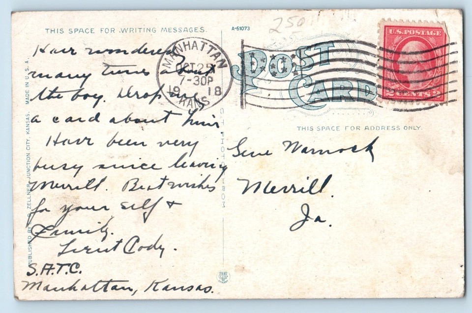 Fort Riley Kansas Postcard Bird's Eye View Fort Riley Cemetery Hill ...